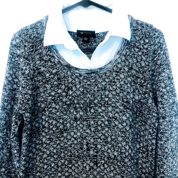 AB Studio | Sweaters | Ab Studios Layered Look Grey White Lg Sweater ...